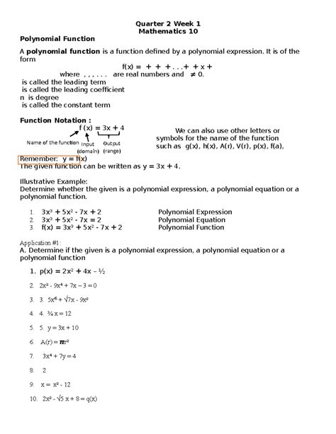 Q2w1 Module Graph Pf Polynomial Function Quarter 2 Week 1 Mathematics 10 Polynomial Function
