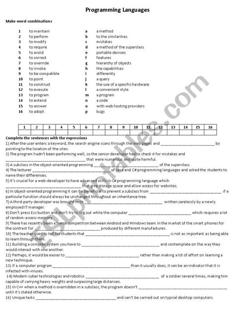 Programming Languages Part 2 Esl Worksheet By Rootvole