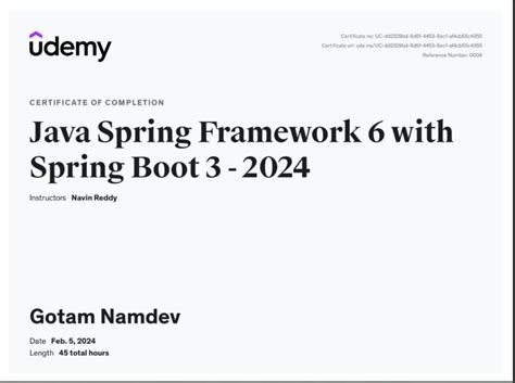 completed java spring boot course on udemy goutam namdev posted on