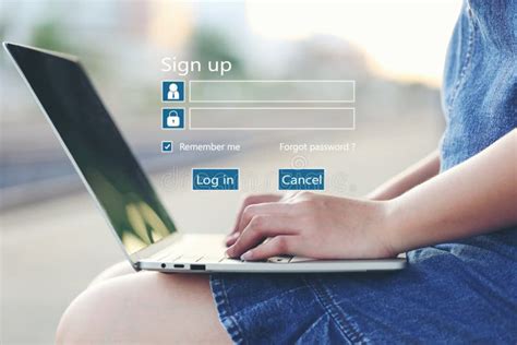 Young Woman Using Laptop Computer And Sign Up Or Log In Username Password In Coffee Shop Gdpr