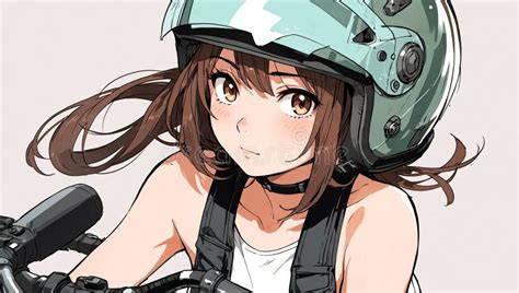 Cute Brunette Anime Girl With Motorcycle Helmet Stock Image Image Of