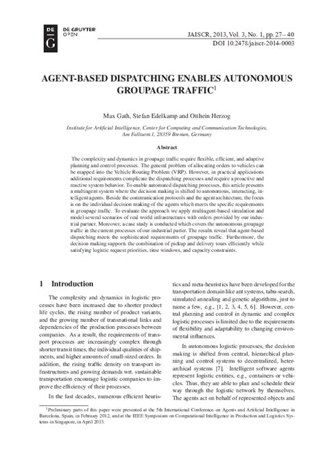 Pdf Agent Based Dispatching Enables Autonomous Groupage Traffic