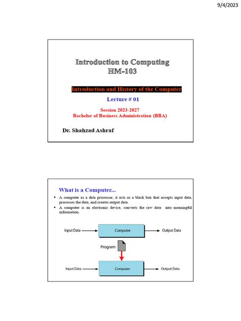 Lecture 1 Basic Concepts And History Of Computer Pdf Computer Hardware Byte