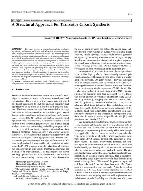 Pdf A Structural Approach For Transistor Circuit Synthesis