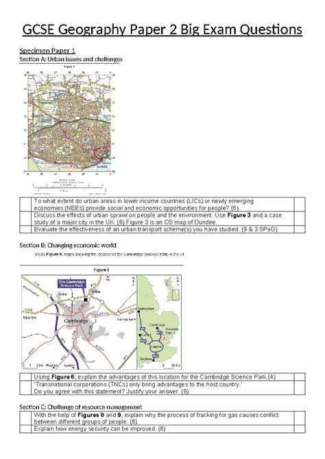 Gcse Geography Paper 2 Big Exam Questions Gcse Geography Paper 2 Big