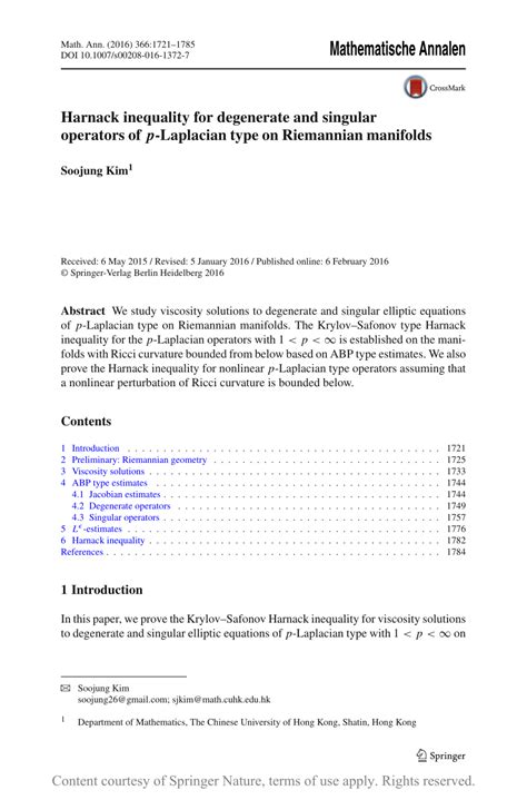 Harnack Inequality For Degenerate And Singular Operators Of P Laplacian Type On Riemannian
