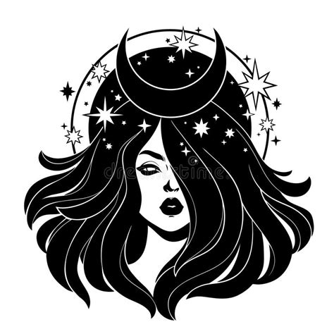 Girl With Long Hair Decorated With Stars And Moon Stock Vector