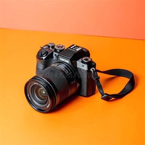 Black Camera Model Isolated On Orange Background Stock Illustration