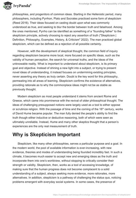 Knowledge Skepticism The Impossibility Of Skepticism 3919 Words Essay Example