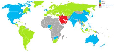 Decimal Point Vs Decimal Comma Usage By Country Maps On The Web