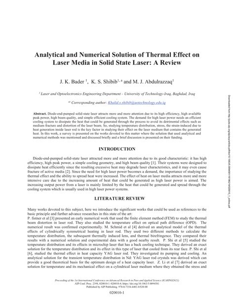 Pdf Analytical And Numerical Solution Of Thermal Effect On Laser Media In Solid State Laser A