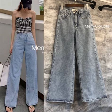กางเกงยีนส์ ขายาว เอวสูง ขากระบอกใหญ่ ทรงวินเทจ สวยเก๋กำลังฮิตเลยค่า Shopee Thailand
