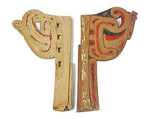 Lot Pair Of Massim Canoe Prows Png