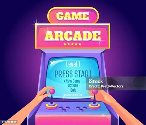 게임 아케이드 복고풍 기계 비디오 화면 인터페이스 개념입니다 벡터 그래픽 디자인 요소 그림 아케이드에 대한 스톡 벡터 아트 및 기타 이미지 Istock