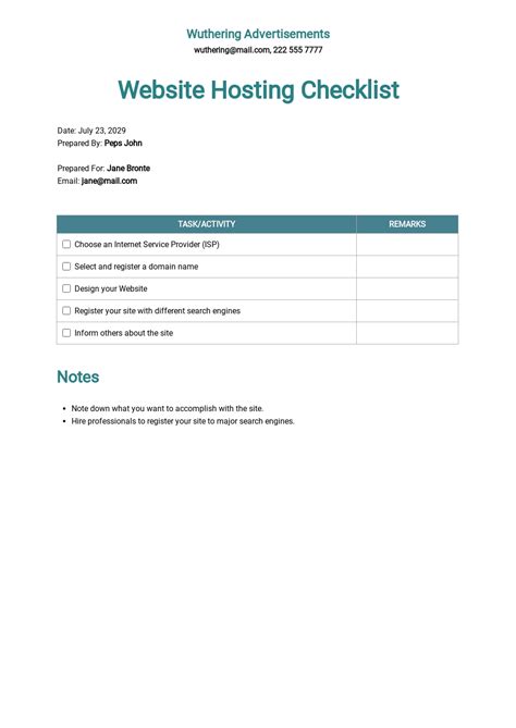 Website Checklist Template