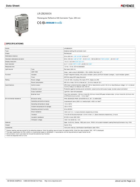 Keyence Lrzb250cn Datasheet Pdf