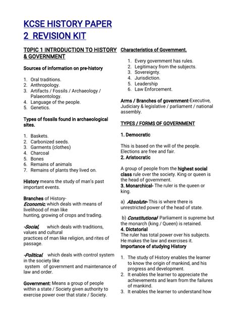 Kcse History Paper 2 Revision Pdf