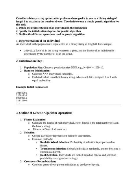 Consider A Binary String Optimization Problem Where Goal Is To Evolve A Binary String Of Length