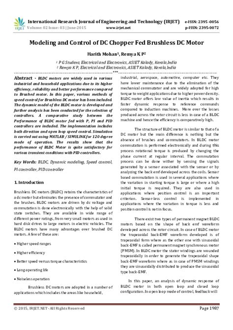 Pdf Irjet Modeling And Control Of Dc Chopper Fed Brushless Dc Motor
