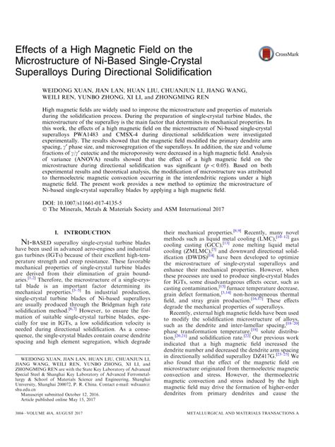 Pdf Effects Of A High Magnetic Field On The Microstructure Of Ni Based Single Crystal