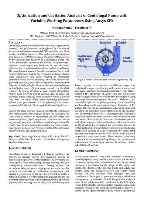Pdf Optimization And Cavitation Analysis Of Centrifugal Pump With Variable Working Parameters