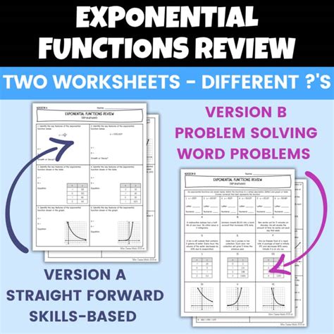 Exponential Functions Review Graphs Tables Word Problems Worksheets