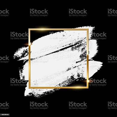 검은 배경에 고립 된 황금 사각형 프레임 흰색 브러쉬 스트로크 벡터 디자인 요소입니다 0명에 대한 스톡 벡터 아트 및 기타 이미지 0명 개념 거친 Istock