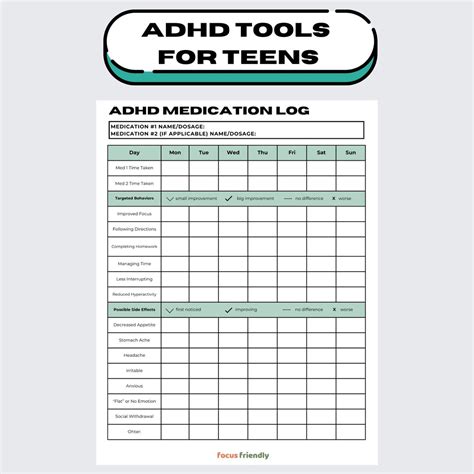 Adhd Medication Log Printable Track Medications Behaviors And Side