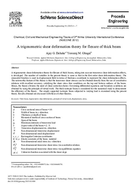 Pdf A Trigonometric Shear Deformation Theory For Flexure Of Thick Beam