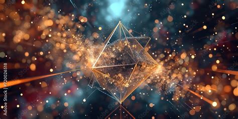 Holographic Representation Featuring Geometric Shapes Suspended In A Sea Of Radiant Particles