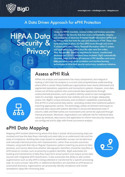 Bigid Data Sheet Hipaa Data Security And Privacy Pdf