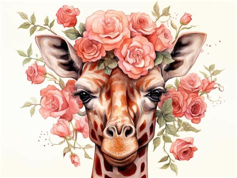 Premium Ai Image There Is A Giraffe With A Flower Crown On Its Head