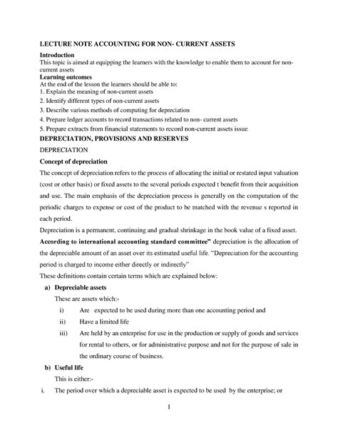 Accounting FOR NON Current Assets LECTURE NOTE ACCOUNTING FOR NON CURRENT ASSETS