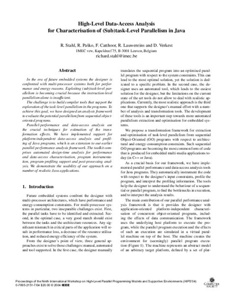 Pdf High Level Data Access Analysis For Characterisation Of Subtask
