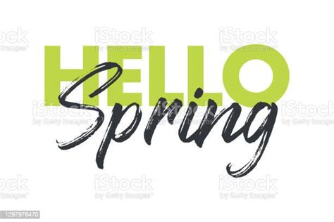 노란색과 회색 색상의 Hello Spring이라는 말의 현대적이고 장난기 넘치는 생생한 그래픽 디자인 개념에 대한 스톡 벡터 아트 및 기타 이미지 Istock