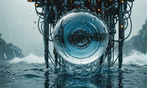 a blue object is in the water with a reflection of the object visible