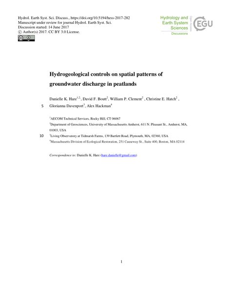 Pdf Hydrogeological Controls On Spatial Patterns Of Groundwater