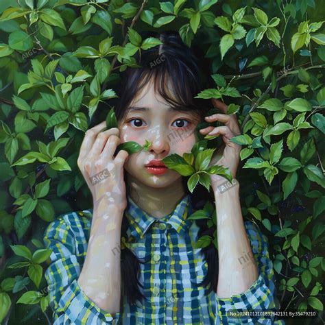 Ai创作图绿植围绕的小孩 写实人物绘画 超写实插画 写实人物插画 写实唯美插画 绿茵下的少女 场景插画植物少女 超写实油画 绿茵树下少女 墨绿色女孩插画 吕薇绿树 绿宝石李插画 仲夏少女像 超