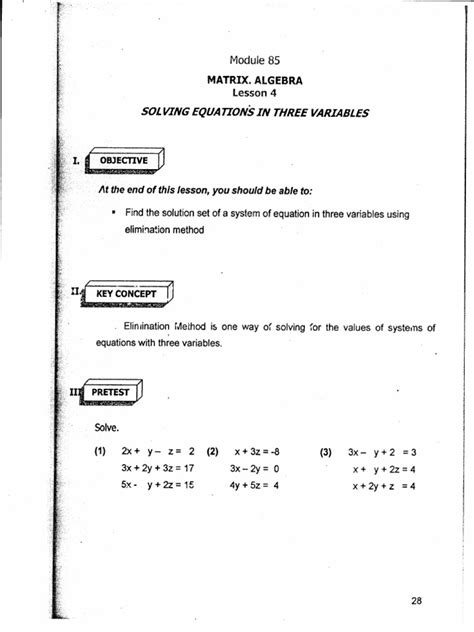 Module 85 Lesson 4 Solving Equations In Three Variables Pdf