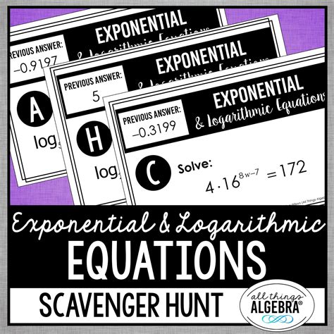Exponential And Logarithmic Equations Scavenger Hunt All Things Algebra®