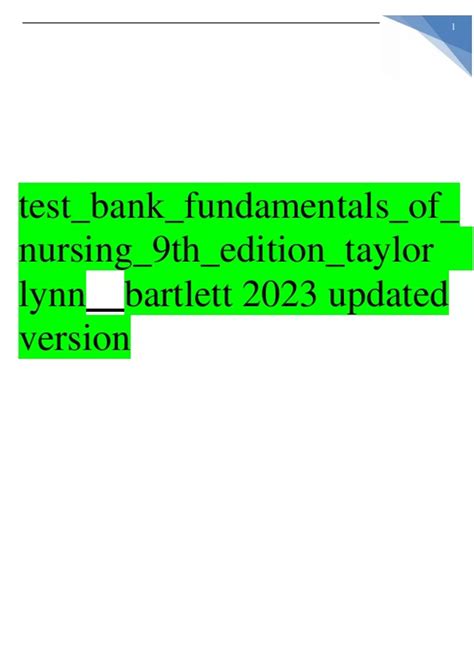 Summary Test Bank Fundamentals Of Nursing 9th Edition Taylor Lynn Bartlett 2023 Updated Version