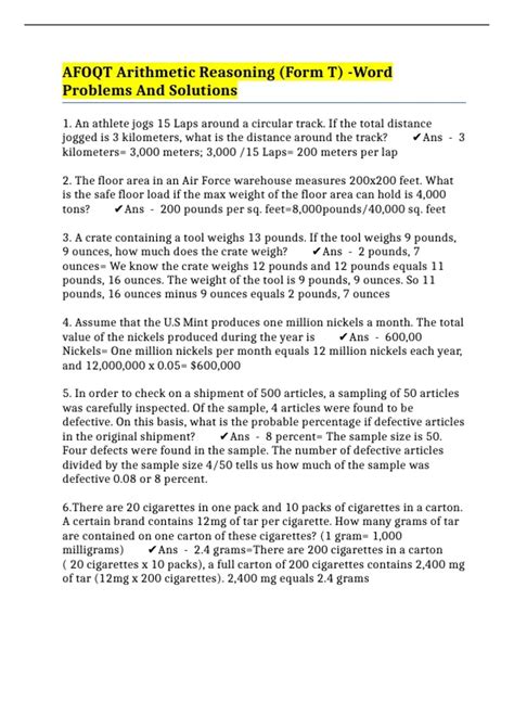 Afoqt Arithmetic Reasoning Form T Word Problems And Solutions Air Force Officer Qualifying