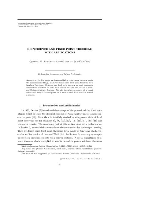 Pdf Coincidence And Fixed Point Theorems With Applications