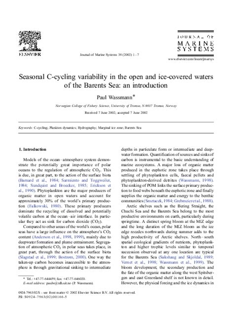 Pdf Seasonal C Cycling Variability In The Open And Ice Covered Waters