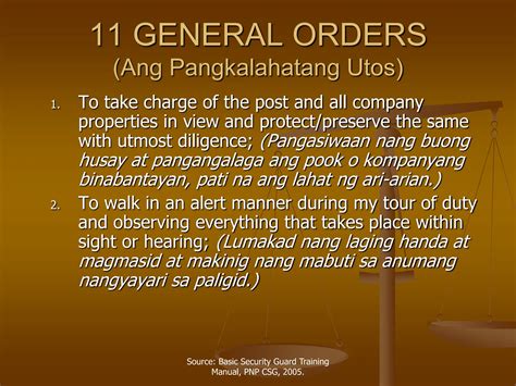 11 General Orders For Security Personnel Ppt