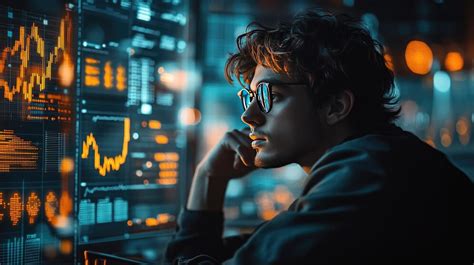 Intense Analyst Monitoring Stock Market Data On Multiple Screens In Dark Room Premium Ai