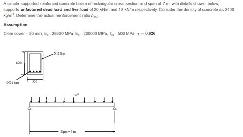 Solved A Simple Supported Reinforced Concrete Beam Of