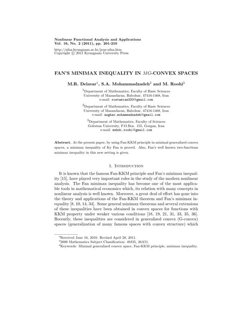 Pdf Fans Minimax Inequality In Mg Convex Spaces