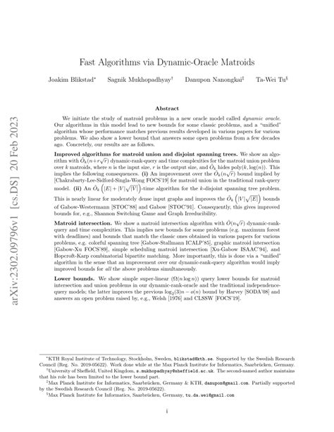 Pdf Fast Algorithms Via Dynamic Oracle Matroids