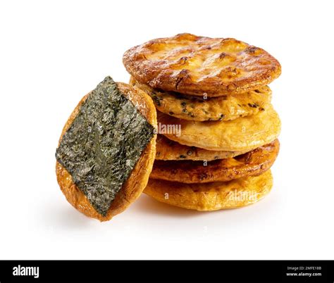 Sembei Rice Crackers Placed On A White Background Senbei Is A Japanese
